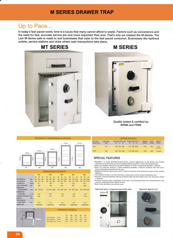 LION M - SERIES SAFE c/w FRONT DRAWER TRAP , MT1 SIZE | Global Safe